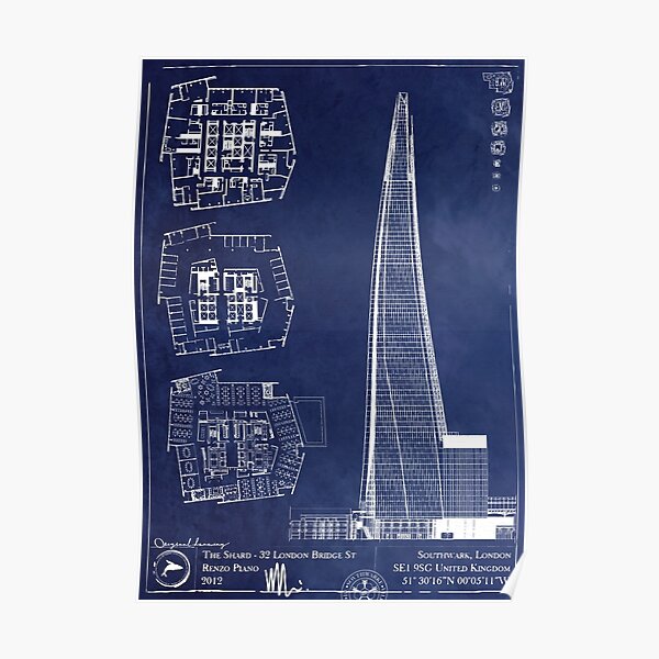 "The Shard Architecture Blueprint [A]" Poster for Sale by T44BluePrints ...