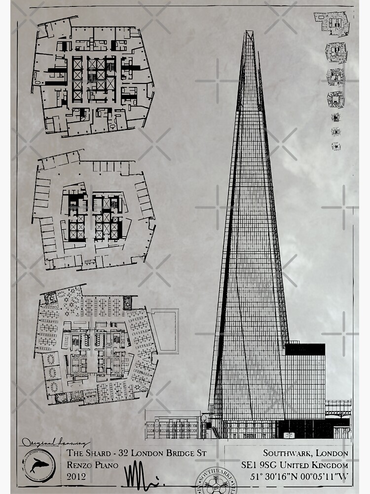 "The Shard Architecture Plans [A]" Sticker by T44BluePrints | Redbubble