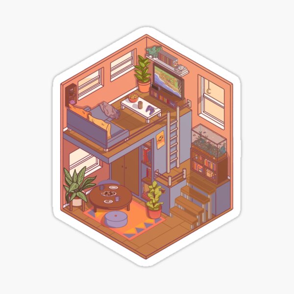 "Small Isometric Apartment" Sticker for Sale by starry-mind-art | Redbubble