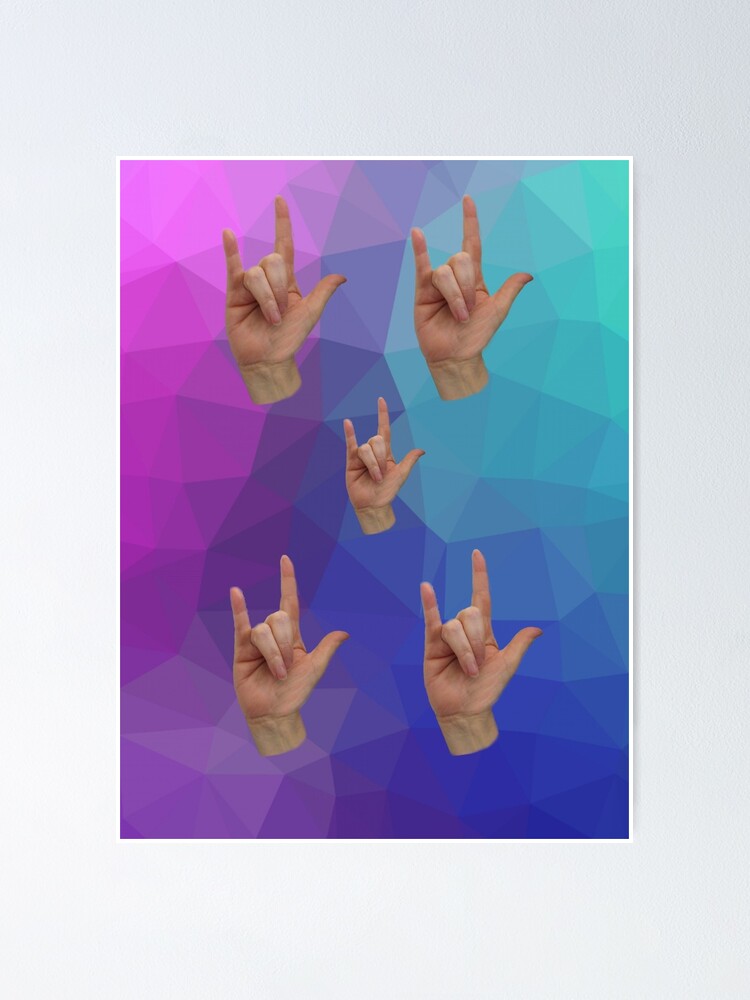 "ASL Sign language I Love You hand sign purple and teal background ...