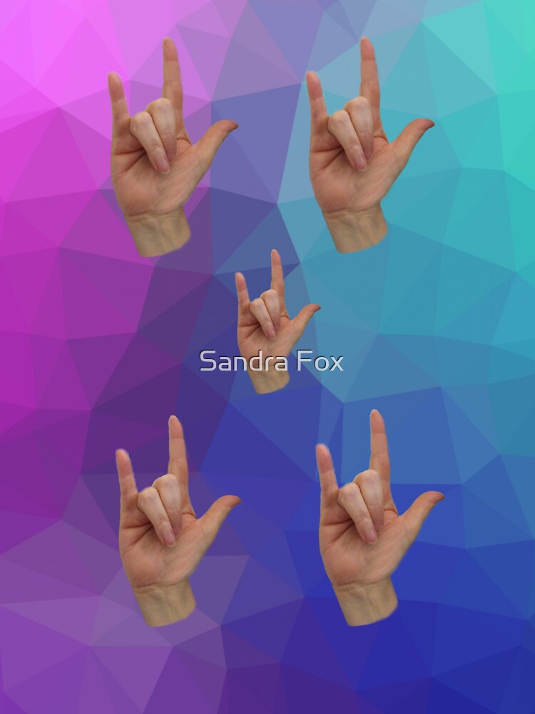 "ASL Sign language I Love You hand sign purple and teal background ...