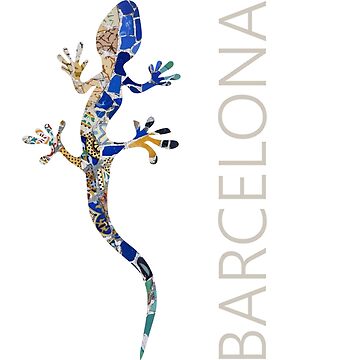 "Modernist Gaudi Barcelona Gecko in Blue and Gold" Essential T-Shirt ...