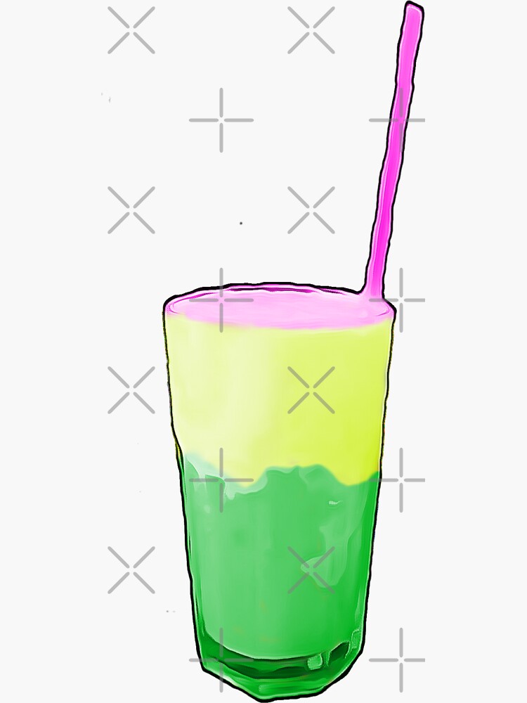 Pegatina «Bebida crujiente cremosa de jugo de fruta de naranja y manzana» de PrimeScripts ...