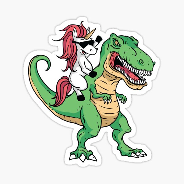 "Unicorn Riding T-Rex" Sticker for Sale by OnepixArt | Redbubble
