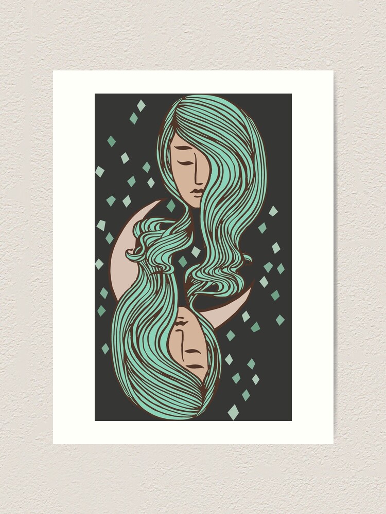 "Queen Moon Stars Celestial Goddess Art Nouveau" Art Print by ...
