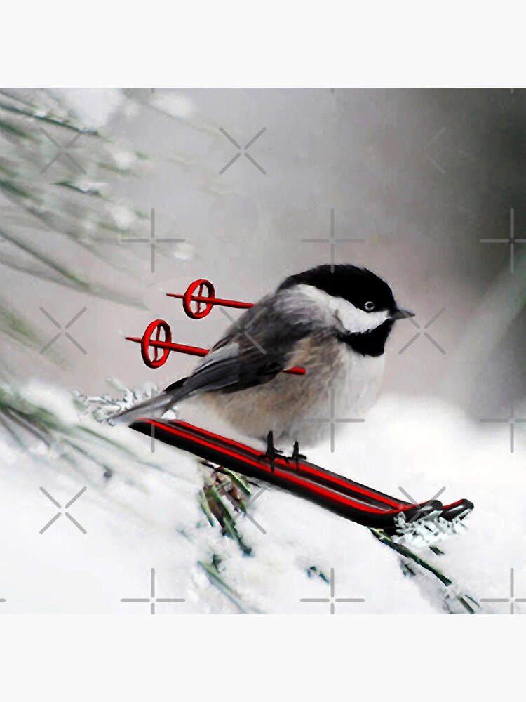 "LITTLE BIRD ON SKIS-COME SKI WITH ME BIRD PILLOW" Sticker by ...