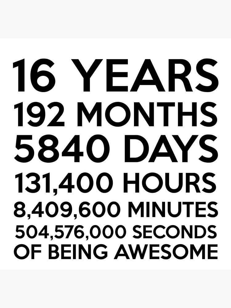 "16th Birthday Countdown Of Being Awesome - Happy Birthday Funny Gift ...