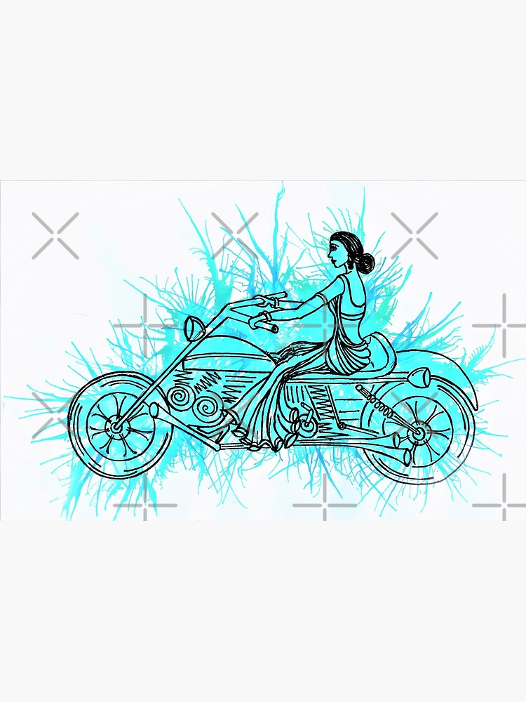 "Indian Woman on Motorcycle - Line Art" Photographic Print by silpa ...
