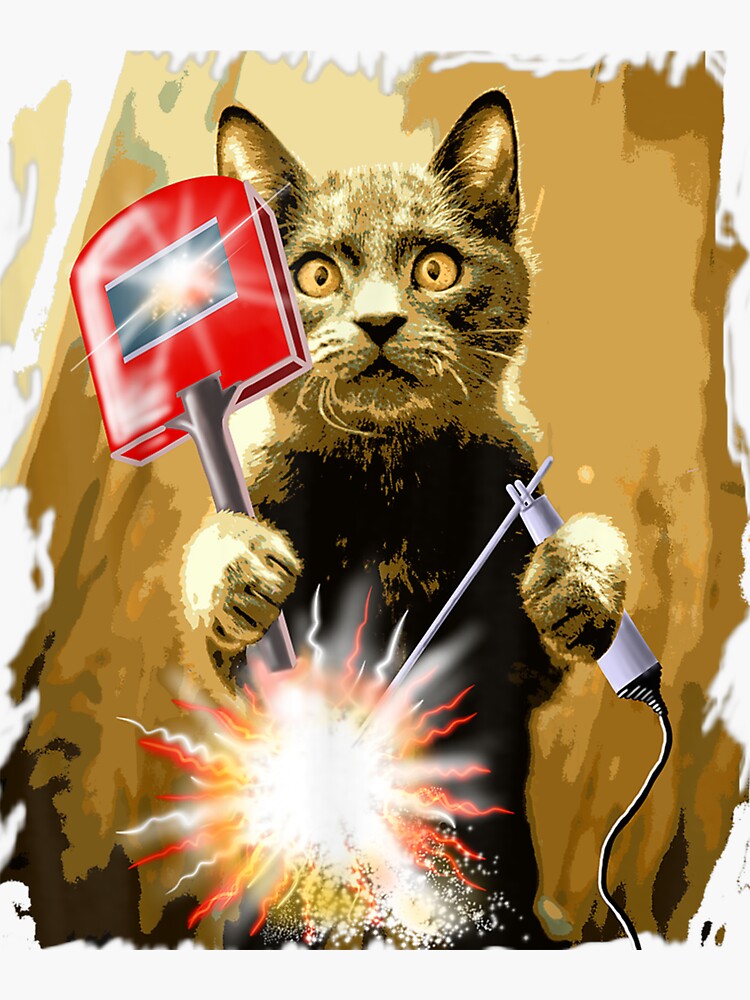 "Welding Cat Funny Welder" Sticker by Babiloniafiona | Redbubble