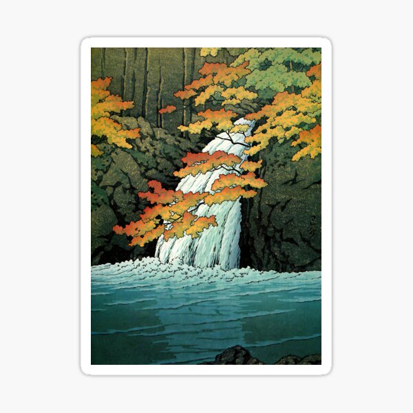 "JAPANESE CASCADING POND WOODBLOCK PRINT" Sticker for Sale by ...
