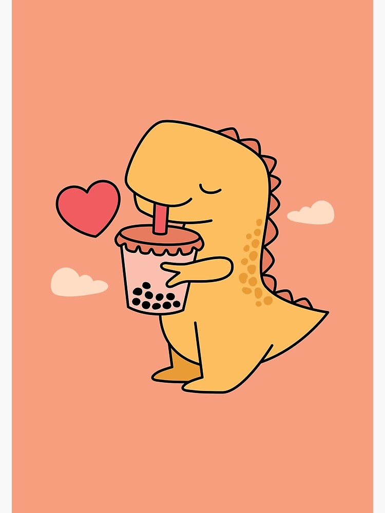 "Boba Tea Rex Pattern - Cute Funny Bubble Tea Dino Print" Poster for ...