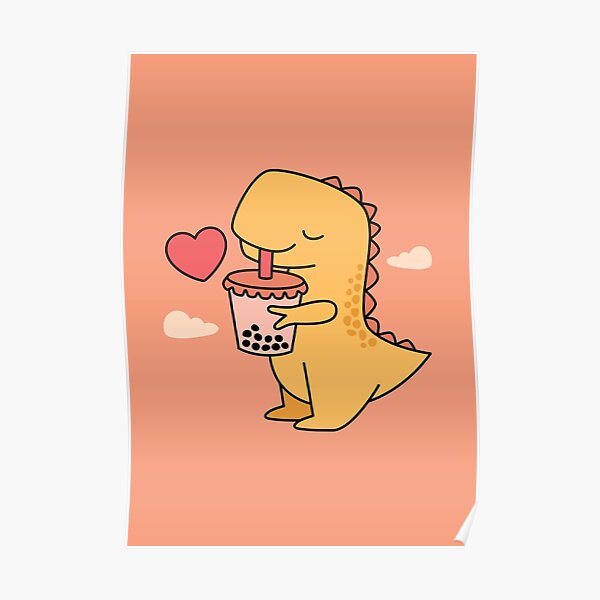 "Boba Tea Rex Pattern - Cute Funny Bubble Tea Dino Print" Poster for ...