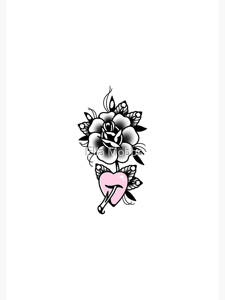 "Goth Emo Vibes Heart Rose Cute Traditional Flash Tattoo" Art Print for ...