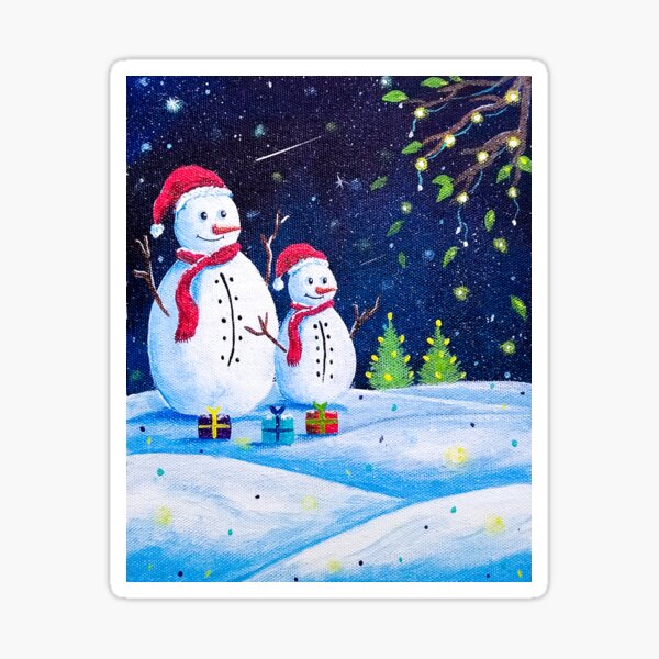 "Snowman Buddies Acrylic Painting" Sticker for Sale by ArtShopShraboni ...