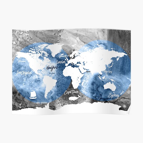 "Blue ocean world map" Poster by Pranatheory | Redbubble