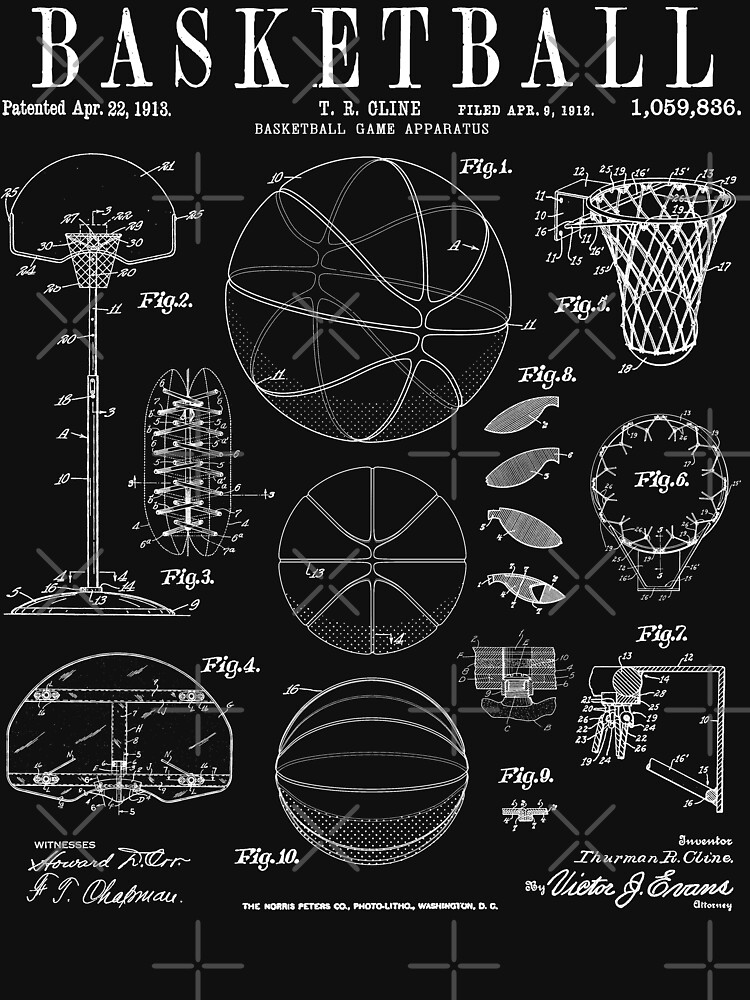 "Basketball Old Vintage Patent Drawing Print" Essential T-Shirt for ...