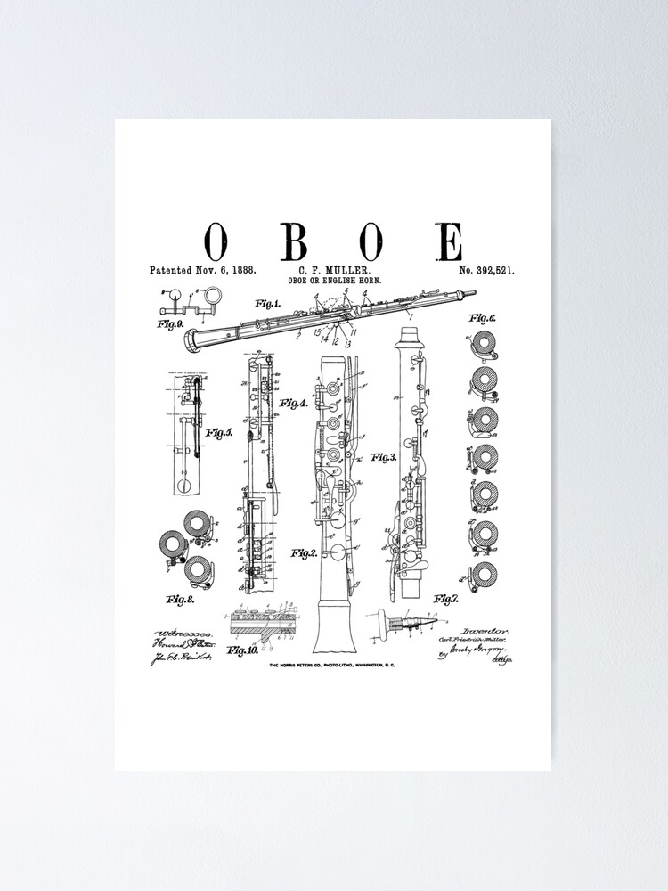 "Oboe Vintage Patent Oboist Drawing Print" Poster by GrandeDuc | Redbubble