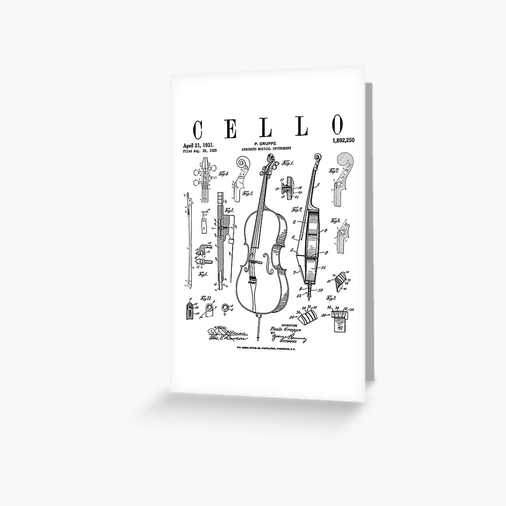 "Cello Vintage Patent Cellist Drawing Print" Greeting Card for Sale by ...