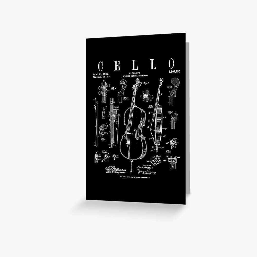 "Cello Vintage Patent Cellist Drawing Print" Greeting Card for Sale by ...