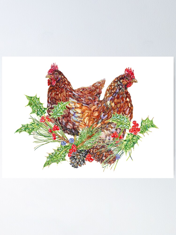 "Two French Hens Christmas" Poster for Sale by becca-boyce | Redbubble
