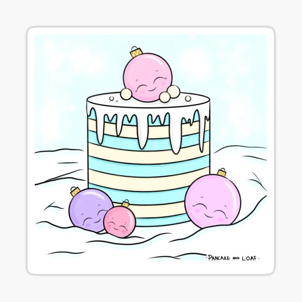 "Happy Cute Stripy Winter Christmas Cake" Sticker for Sale by ...