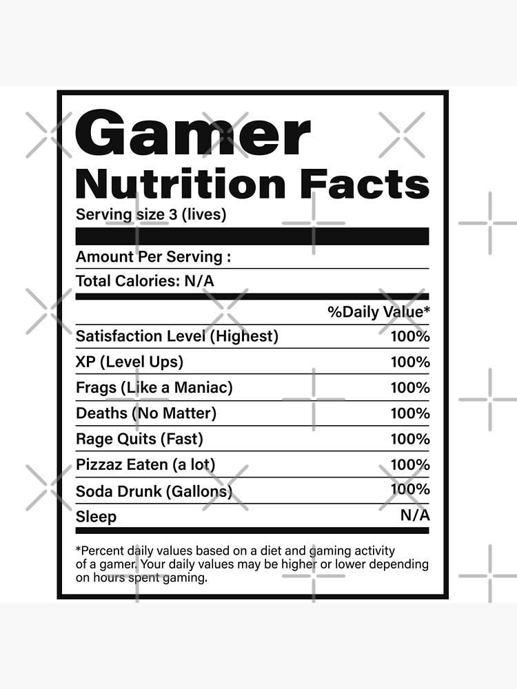 "Gamer nutrition facts" Poster for Sale by GoldenDov | Redbubble