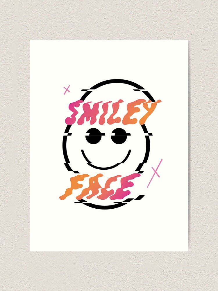 "Smiley Face Glitch Psychedelic Trippy Stoner Pink Orange" Art Print by ...