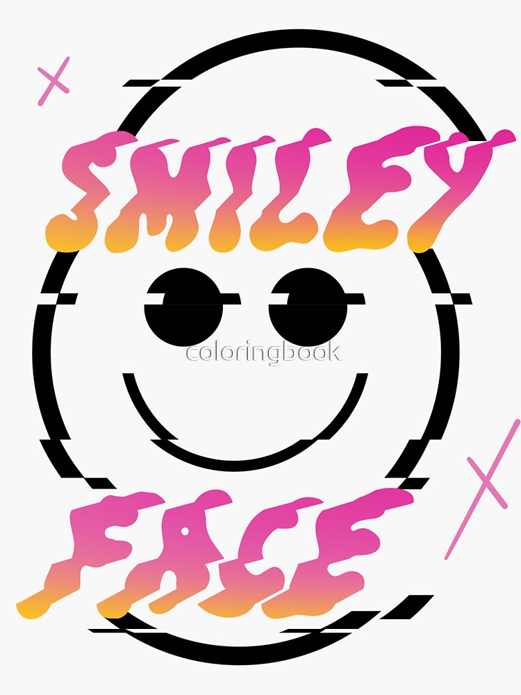 "Smiley Face Glitch Psychedelic Trippy Stoner Pink Yellow" Sticker for ...