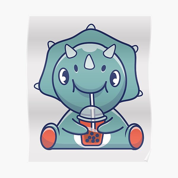 "Dino Boba - Boba Dino, Boba Tea, Cute Dinosaur drinking Bubble Tea ...