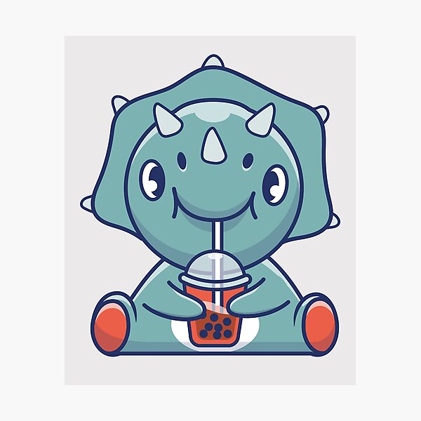 "Dino Boba - Boba Dino, Boba Tea, Cute Dinosaur drinking Bubble Tea ...
