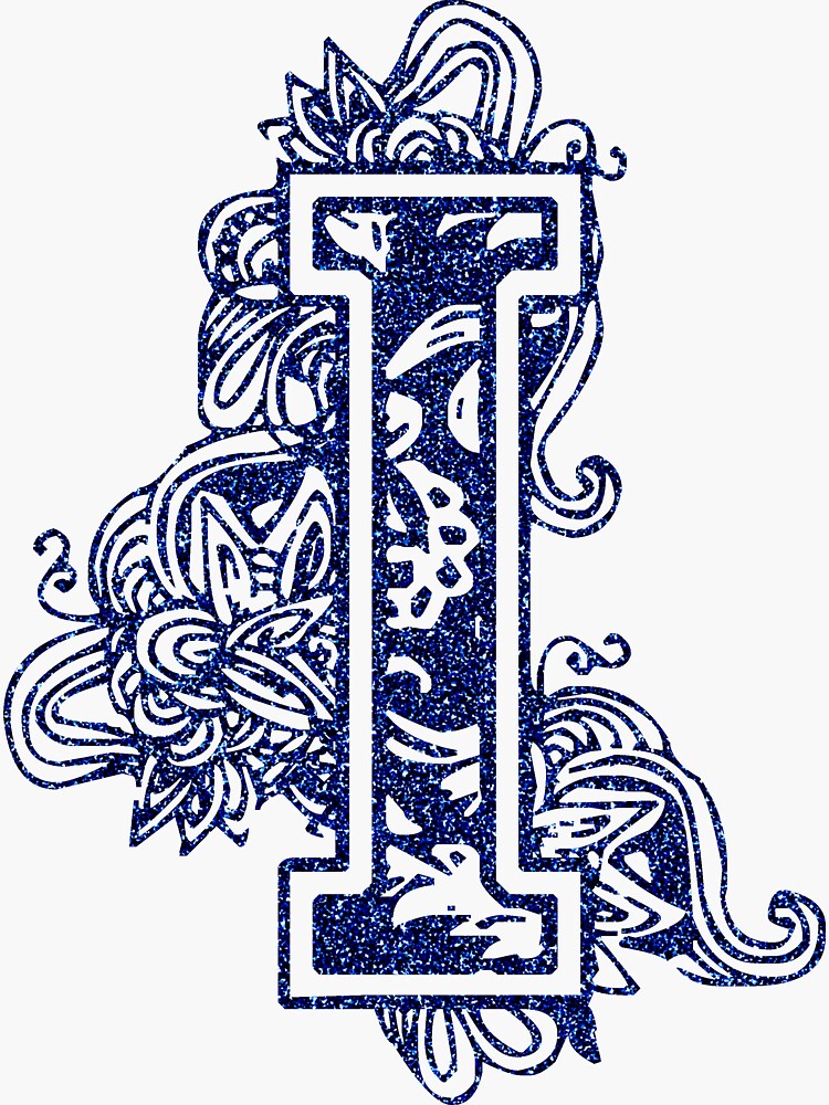 "Blue glitter floral letter I" Sticker for Sale by DarkArtStudio ...