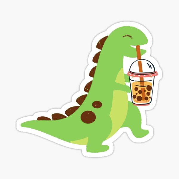 "Happy Dino Drinking Boba Tea " Sticker by EdenLiving | Redbubble