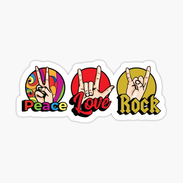 "Peace Love Rock Classic 70s Rock Design " Sticker by alldaycustoms ...
