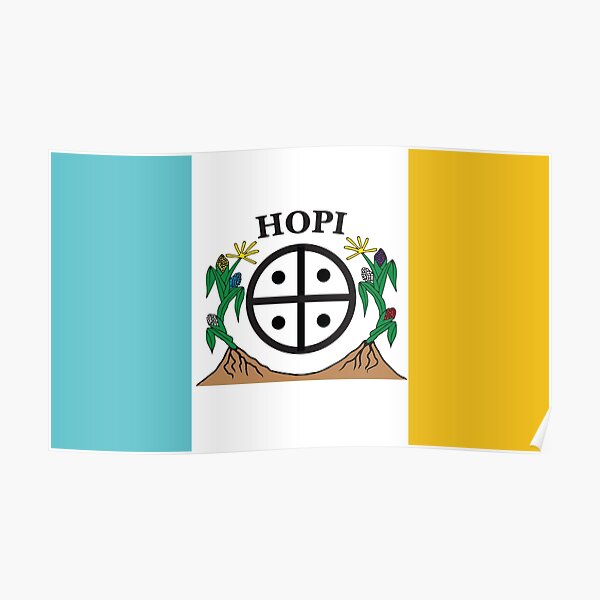 "Hopi Nation Flag Naatoyla tricolour white yellow turquoise with corn ...