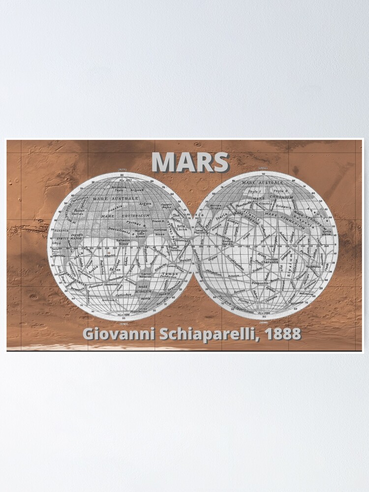 "Vintage Map of Mars by Schiaparelli, 1888" Poster by bphuettner ...