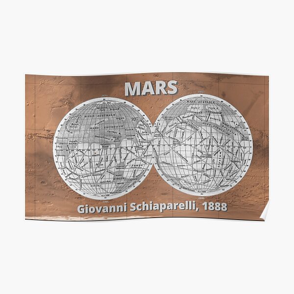 "Vintage Map of Mars by Schiaparelli, 1888" Poster by bphuettner ...