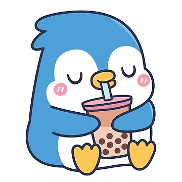 "Cute Blue Penguin Drinks Boba Tea" Poster for Sale by rustydoodle ...