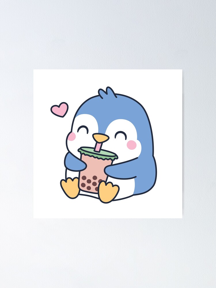 "Cute Little Penguin Loves Boba Tea" Poster for Sale by rustydoodle ...