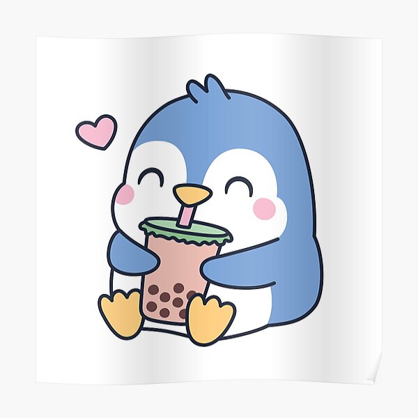 "Cute Little Penguin Loves Boba Tea" Poster for Sale by rustydoodle ...