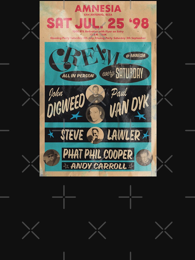 "Amnesia Ibiza 1998 John Digweed Paul Van Dyk Cream Vintage " T-shirt ...