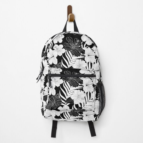 "Tropical Hibiscus Flower Pattern in Black and White" Backpack for Sale ...