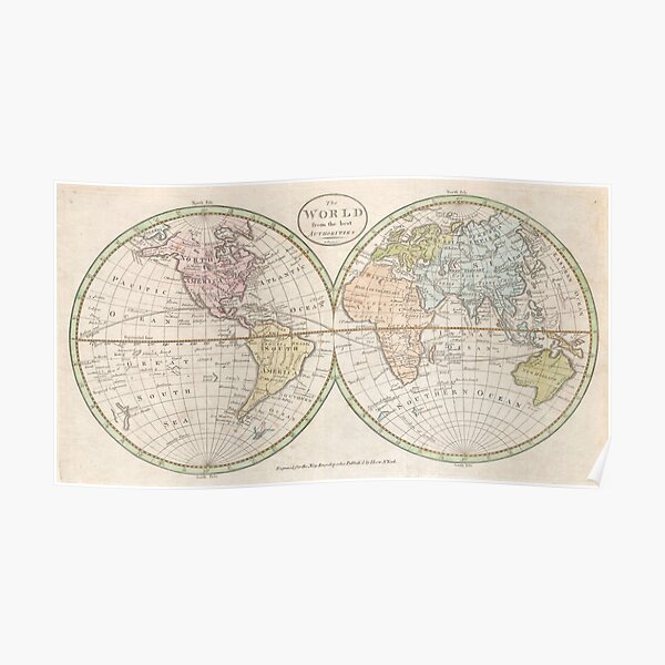 "Vintage Map of The World (1798)" Poster by BravuraMedia | Redbubble