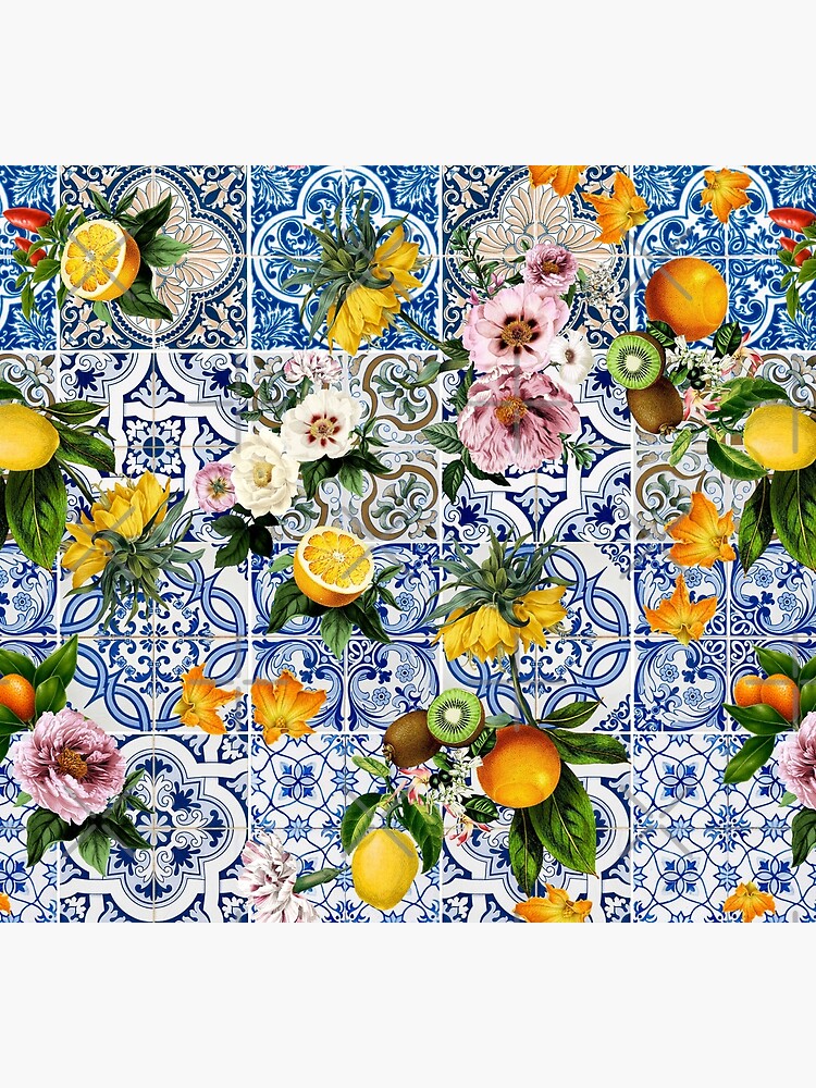 Sicilian Vintage Blue Tiles Pattern With Lemon And Flowers Socks