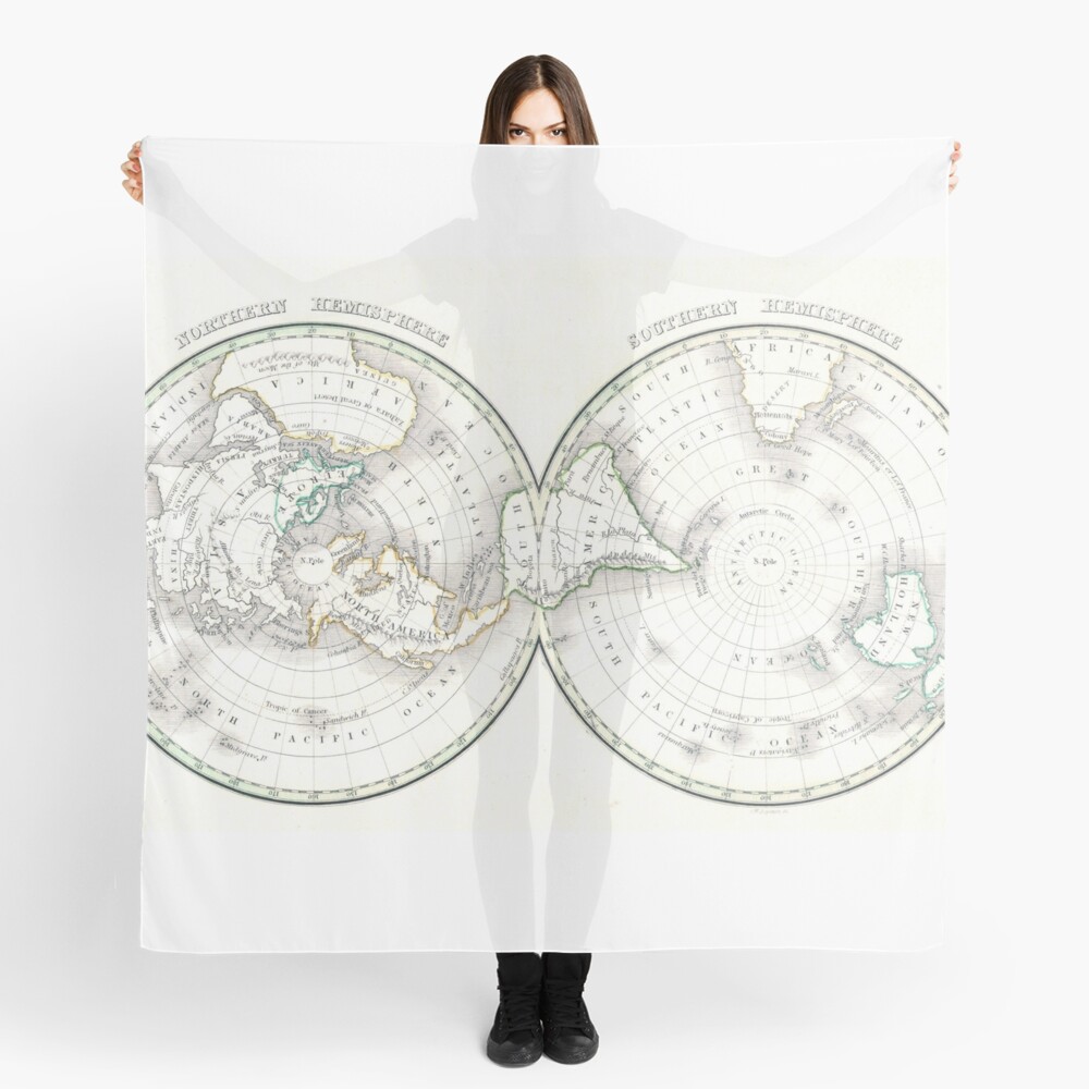 "Vintage Northern and Southern World Hemisphere Map " Scarf for Sale by ...