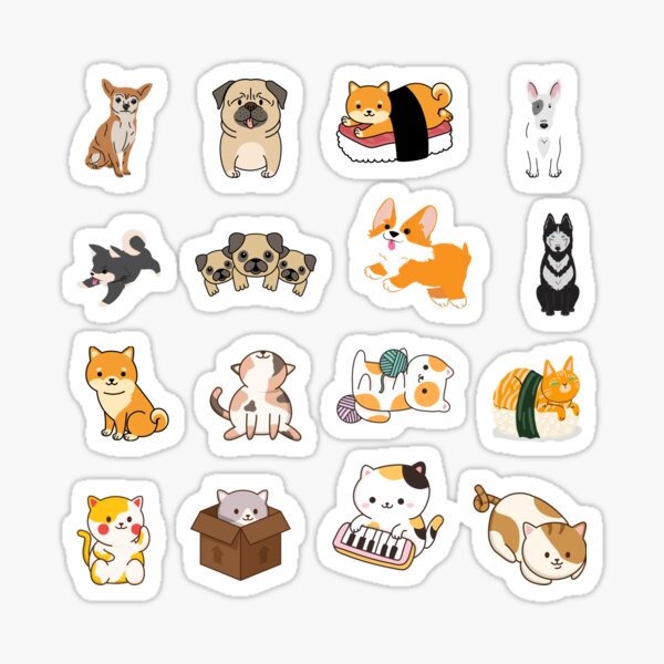 "Cute Cat & Dogs Sticker and Magnetpack" Sticker for Sale by Dellis ...