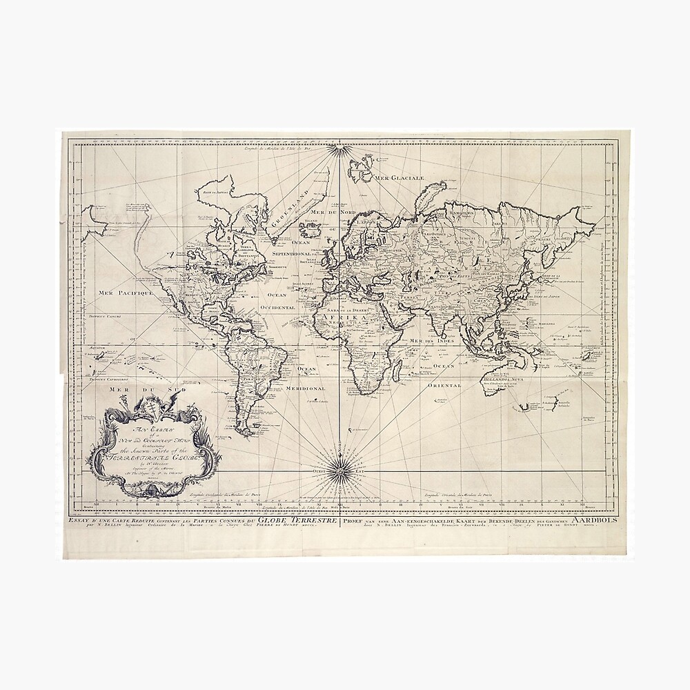 "Vintage Map of The World (1750)" Photographic Print by BravuraMedia ...