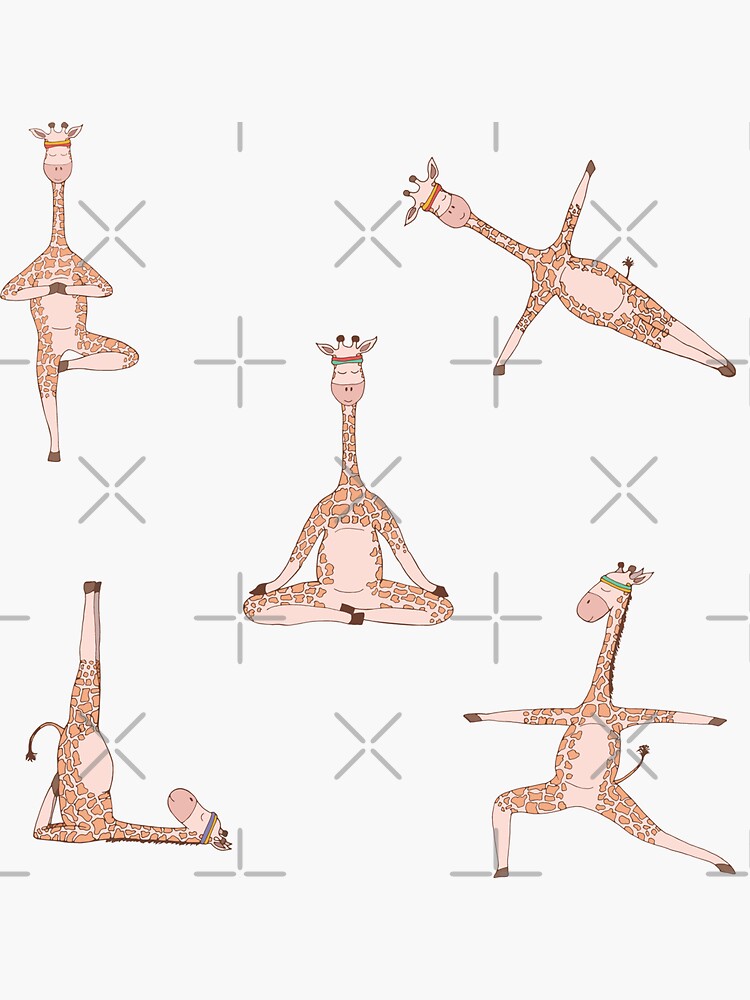 "Cute Giraffes In Yoga Poses" Sticker by Studio2point9 | Redbubble