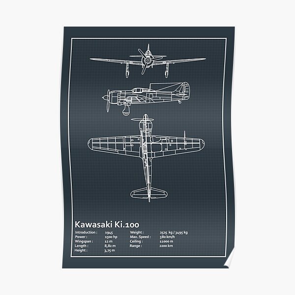 "Kawasaki Ki-100 blueprints" Poster for Sale by KorriganDu | Redbubble
