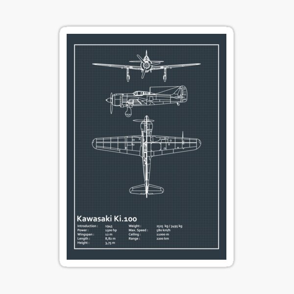 "Kawasaki Ki-100 blueprints" Sticker for Sale by KorriganDu | Redbubble
