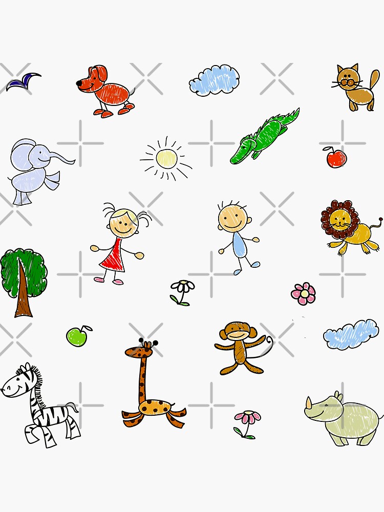 "Kids & Zoo Animals Sticker Pack (Children And Zoo Animals Pattern ...